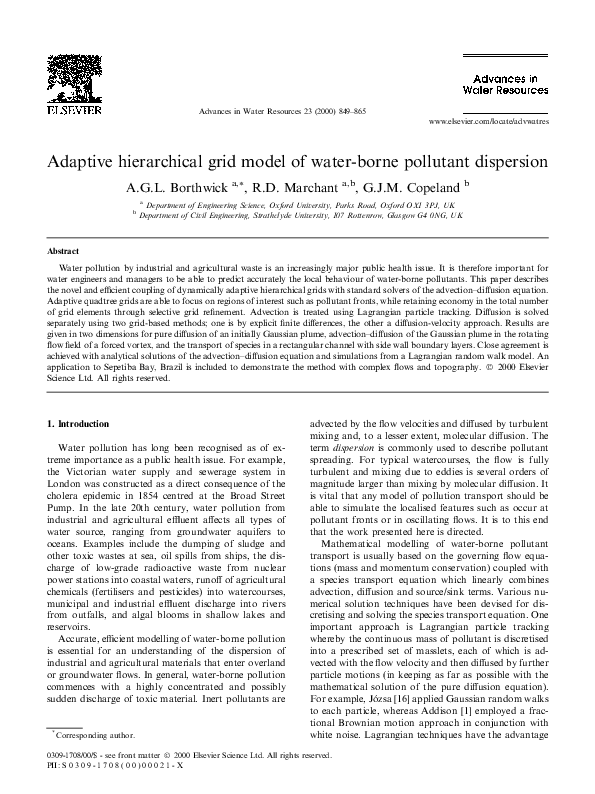 (PDF) Adaptive hierarchical grid model of water-borne pollutant dispersion