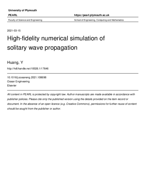 (PDF) High-fidelity numerical simulation of solitary wave propagation