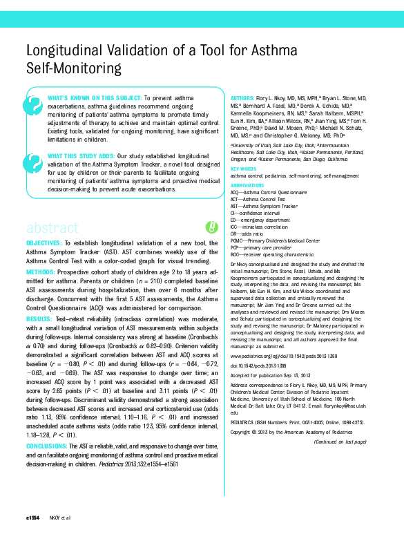 Pdf Longitudinal Validation Of A Tool For Asthma Self Monitoring