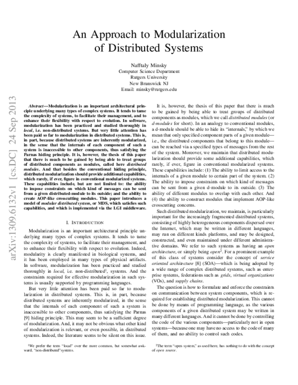 (PDF) An Approach to Modularization of Distributed Systems