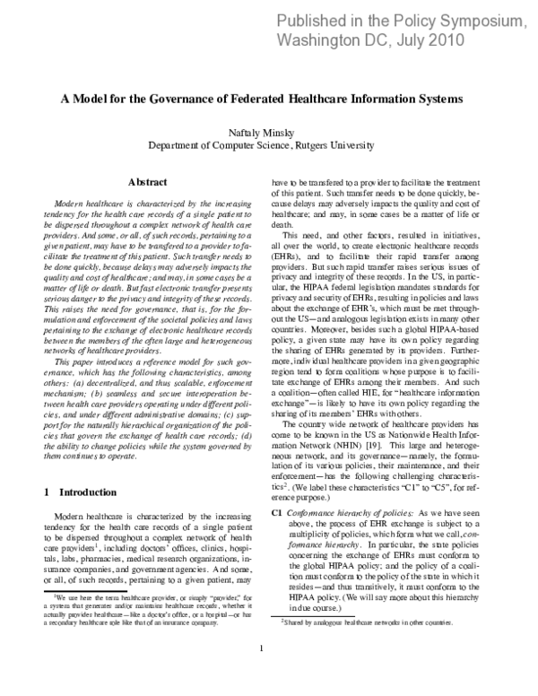 (PDF) A Model for the Governance of Federated Healthcare Information ...