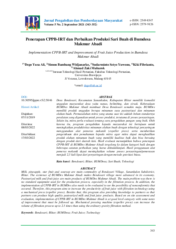 (PDF) Penerapan CPPB-IRT dan Perbaikan Produksi Sari Buah di Bumdesa Makmur Abadi | Ahmad ...