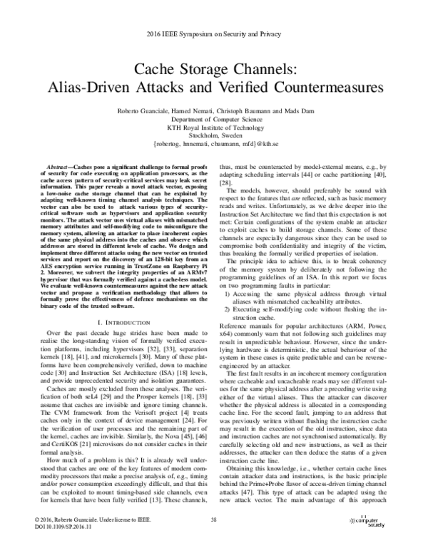 (PDF) Cache Storage Channels: Alias-Driven Attacks and Verified Countermeasures