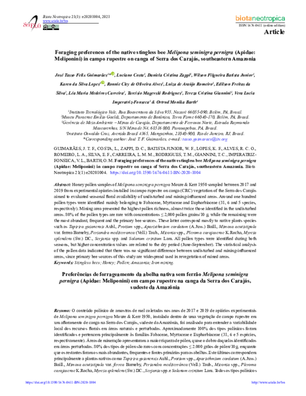 Foraging preferences of the native stingless bee Melipona seminigra ...