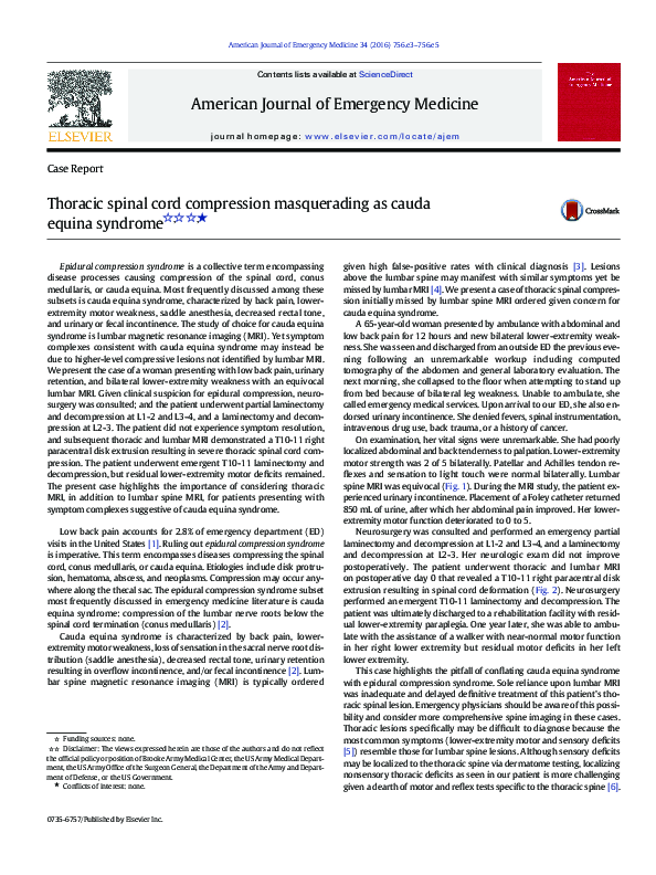 (PDF) Thoracic spinal cord compression masquerading as cauda equina ...