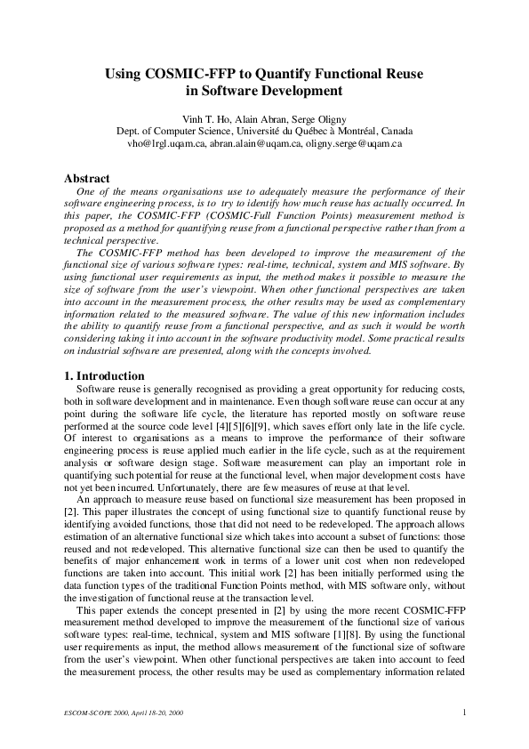 (PDF) Using COSMIC-FFP to Quantify Functional Reuse in Software Development