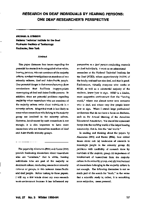 (PDF) Research on Deaf Individuals by Hearing Persons: One Deaf ...