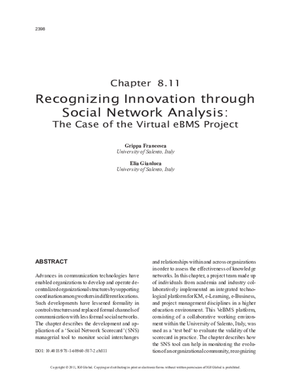 (PDF) Recognizing Innovation through Social Network Analysis