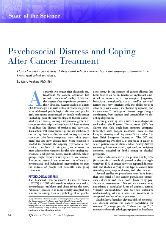 (PDF) Psychosocial Distress and Coping After Cancer Treatment