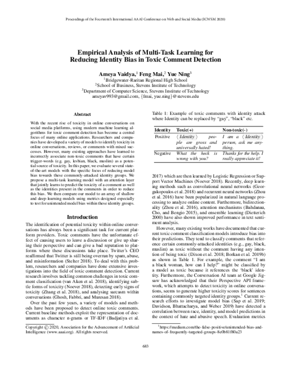 (PDF) Empirical Analysis of Multi-Task Learning for Reducing Identity Bias in Toxic Comment ...