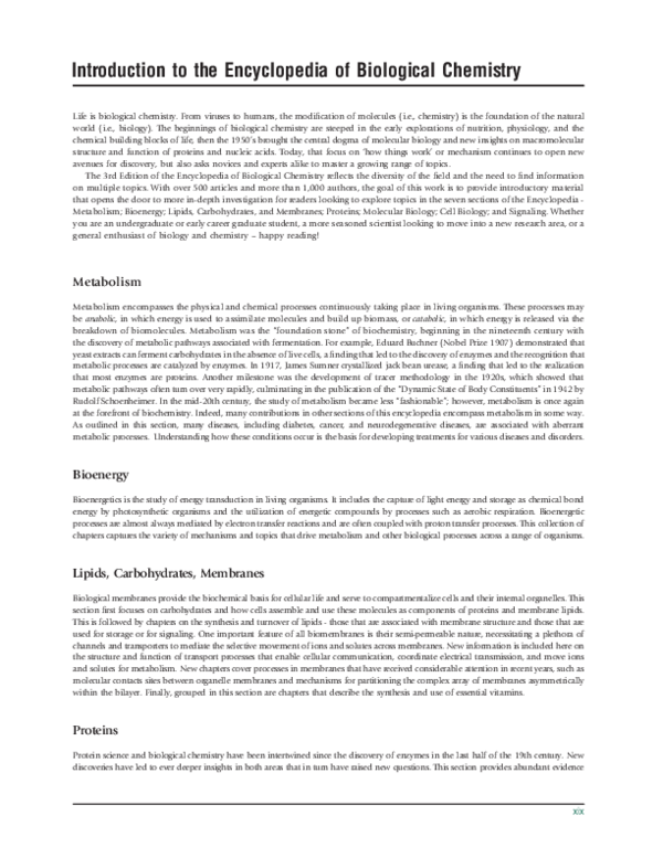 (PDF) Introduction to the Encyclopedia of Biological Chemistry