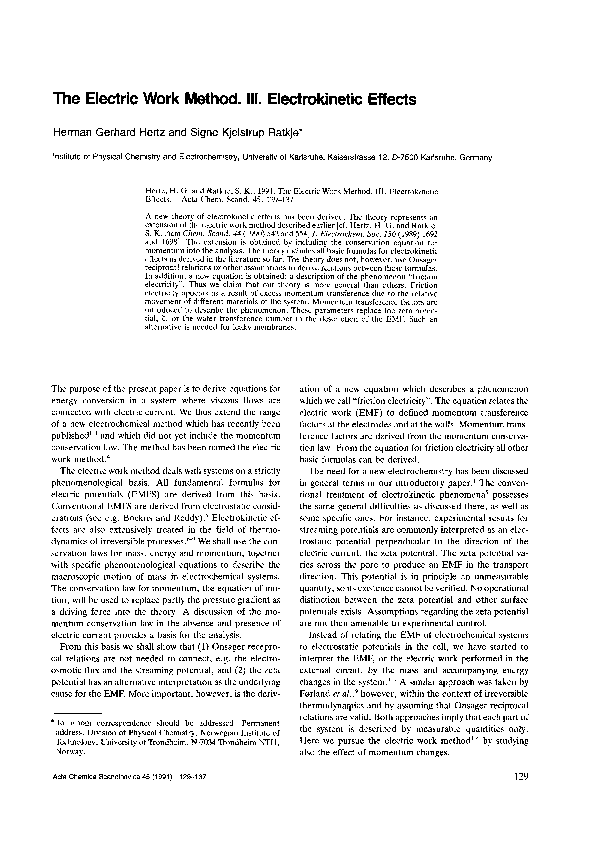 (PDF) The Electric Work Method. III. Electrokinetic Effects