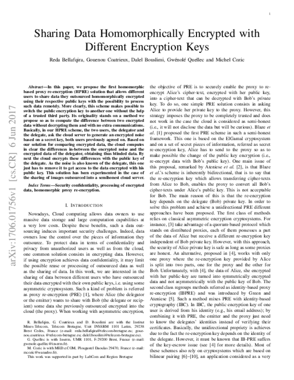 (PDF) Sharing Data Homomorphically Encrypted with Different Encryption Keys