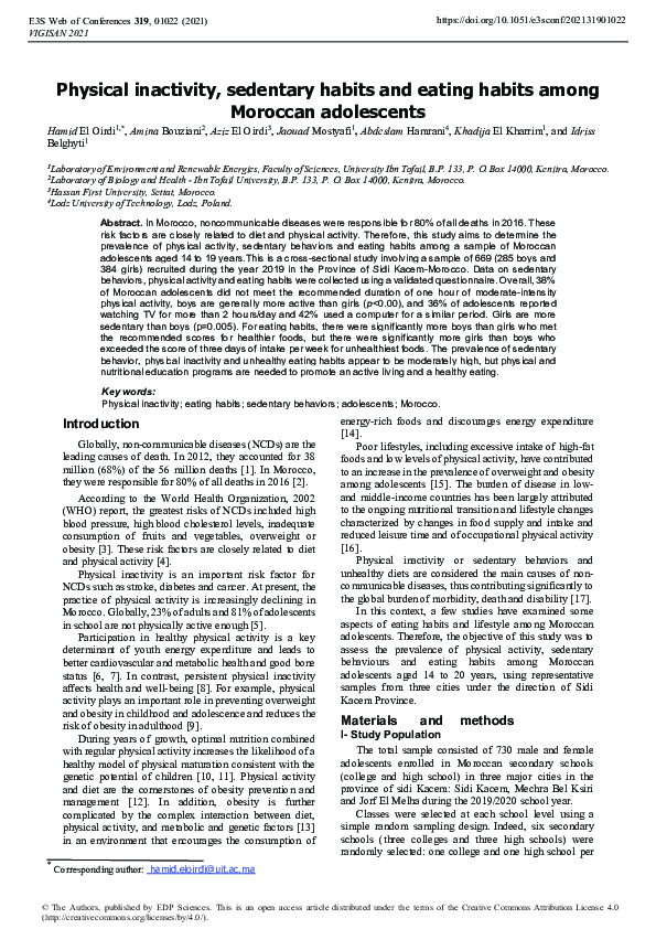 (PDF) Physical inactivity, sedentary habits and eating habits among ...