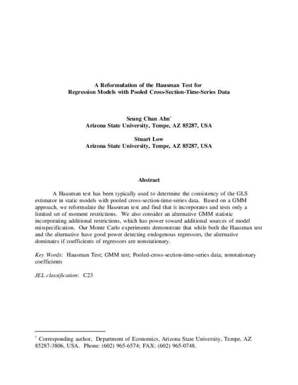 (PDF) A reformulation of the Hausman test for regression models with ...