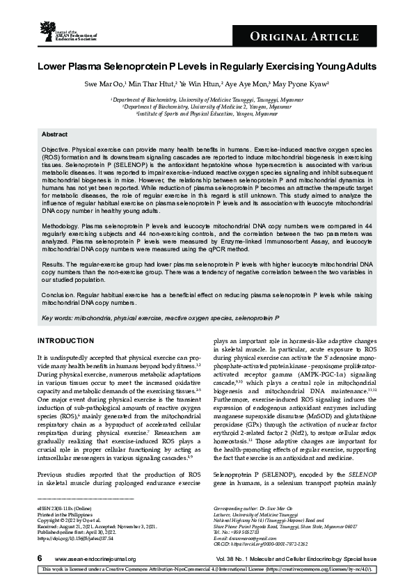 (PDF) Lower Plasma Selenoprotein P Levels in Regularly Exercising Young ...
