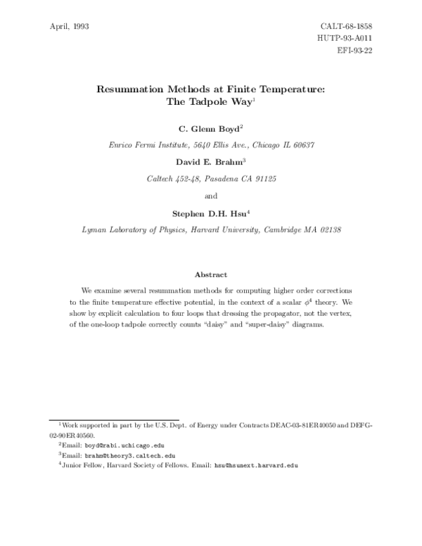 (PDF) Resummation methods at finite temperature: The tadpole way