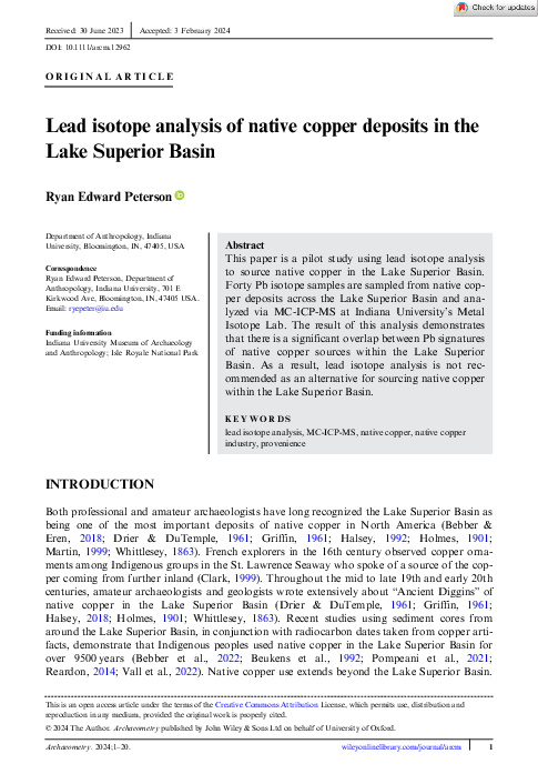 (PDF) Lead isotope analysis of native copper deposits in the Lake ...