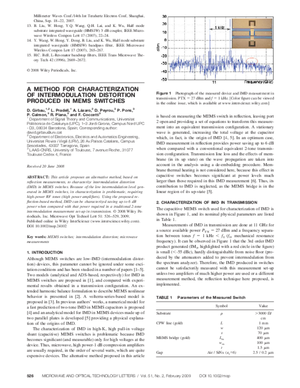 Pdf Characterizing Imd In Mems Switches Efficiently