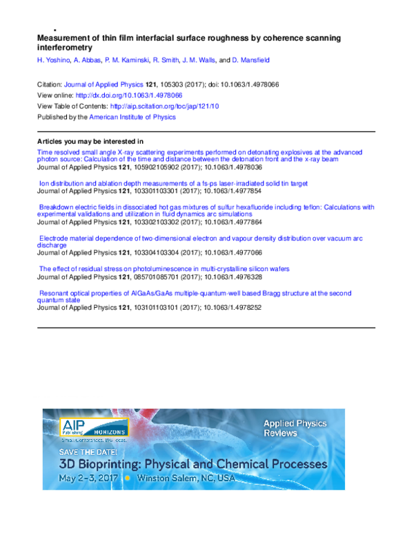 (PDF) Measurement of thin film interfacial surface roughness by coherence scanning interferometry