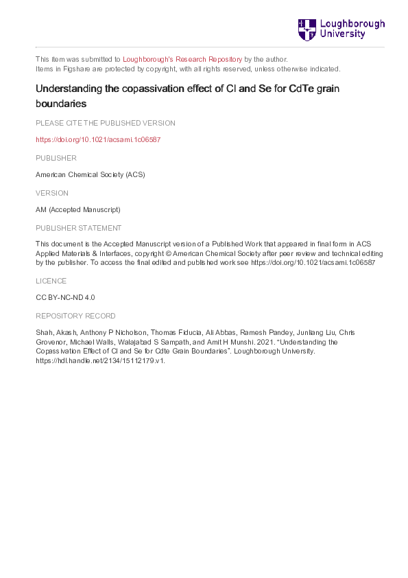 (PDF) Understanding the Copassivation Effect of Cl and Se for CdTe Grain Boundaries