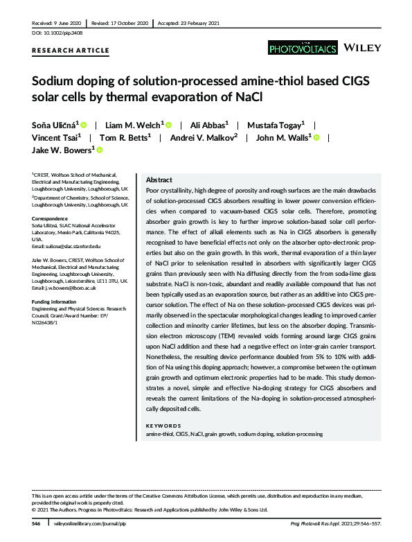 (PDF) Sodium doping of solution‐processed amine‐thiol based CIGS solar ...