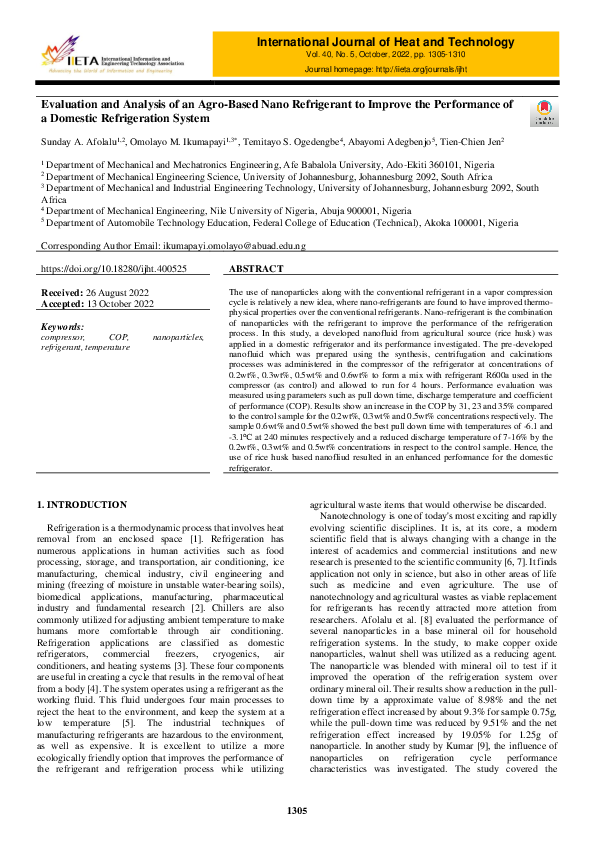 Pdf Evaluation And Analysis Of An Agro Based Nano Refrigerant To Improve The Performance Of A