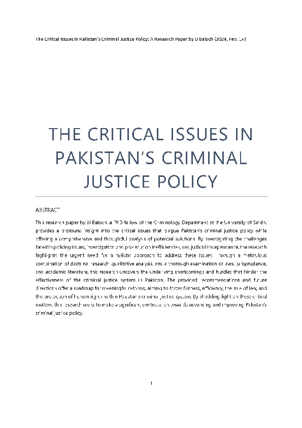 (PDF) Critical Issues in Pakistan's Criminal Justice Policy