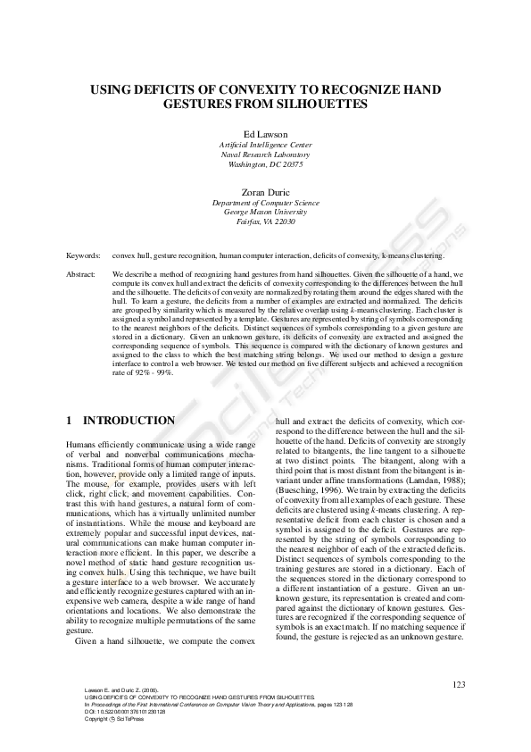 (PDF) Using Deficits of Convexity to Recognize Hand Gestures from ...