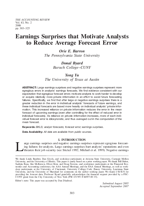 (PDF) Earnings Surprises that Motivate Analysts to Reduce Average ...