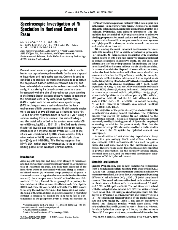 (PDF) Spectroscopic Investigation of Ni Speciation in Hardened Cement Paste