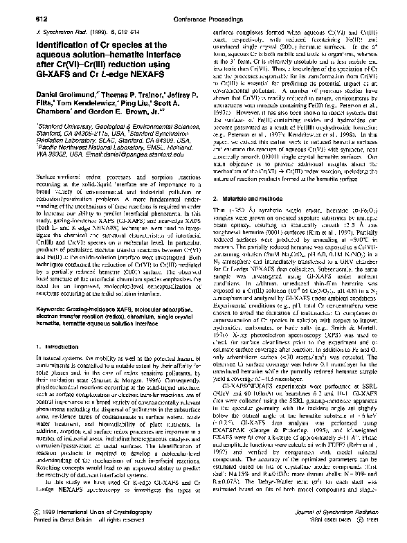 (PDF) Identification of Cr species at the aqueous solution–hematite interface after Cr(VI)–Cr ...
