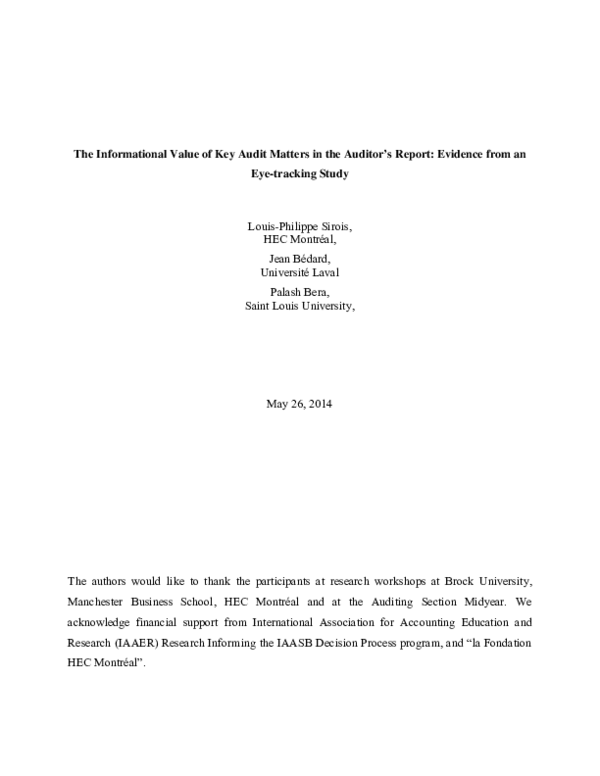 (PDF) The Informational Value of Key Audit Matters in the Auditor's Report: Evidence from an Eye ...