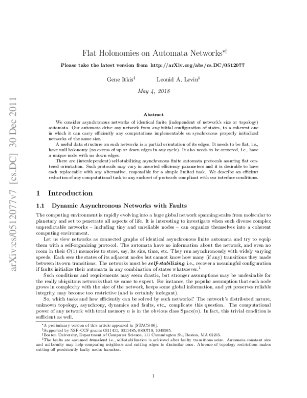 (PDF) Flat Holonomies on Automata Networks | Gene Itkis - Academia.edu