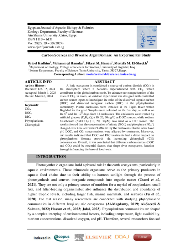 (PDF) Carbon Sources and Riverine Algal Biomass: An Experimental Study