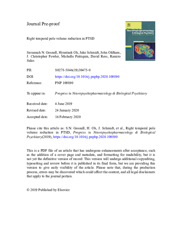 (PDF) Right temporal pole volume reduction in PTSD