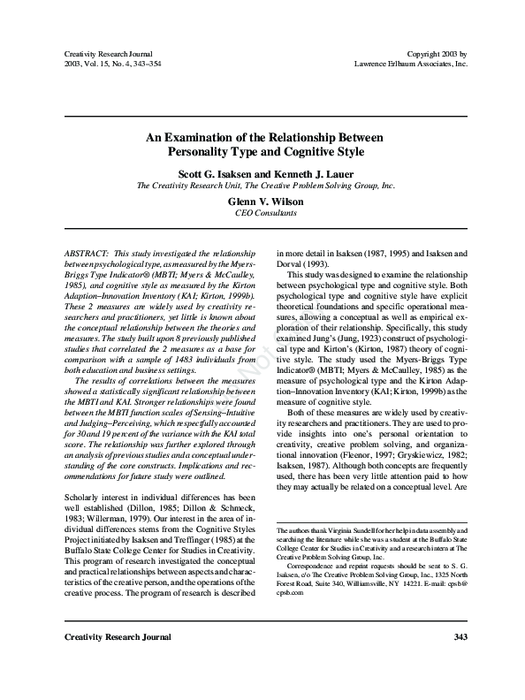 (PDF) An Examination of the Relationship Between Personality Type and ...