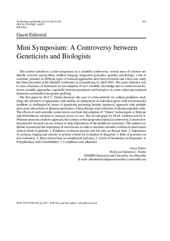 (PDF) Mini symposium: a controversy between geneticists and biologists