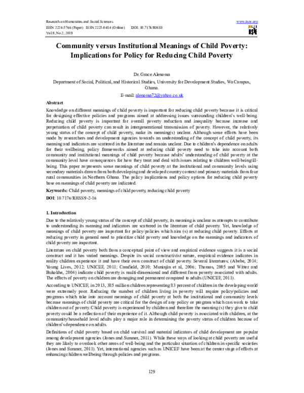 (PDF) Community versus Institutional Meanings of Child Poverty ...
