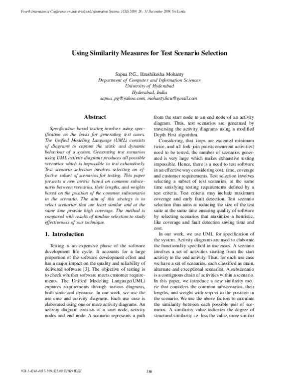(PDF) Using similarity measures for test scenario selection