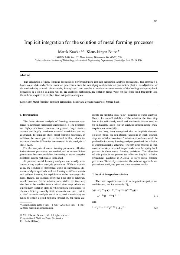 (PDF) Implicit integration for the solution of metal forming processes