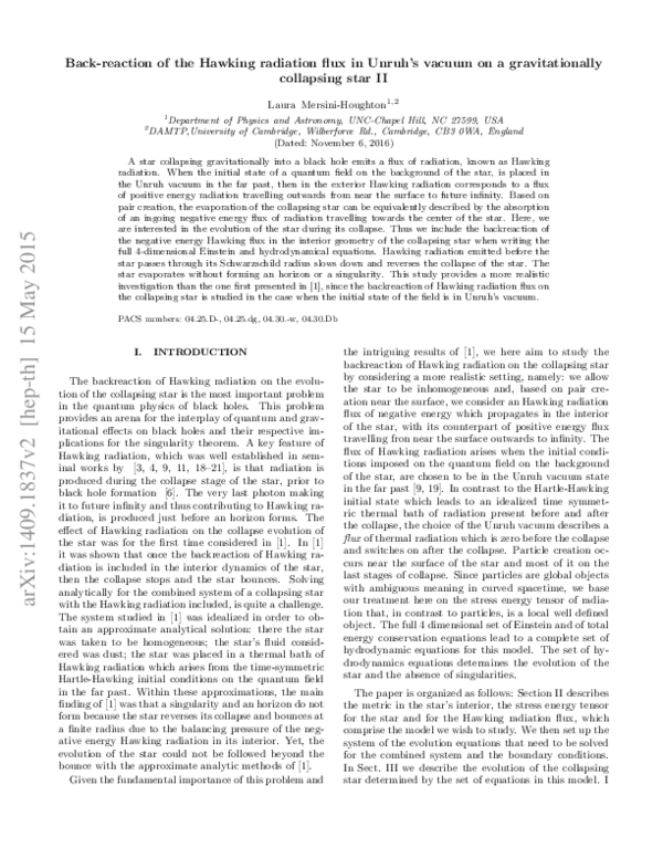 (PDF) Back-reaction of the Hawking radiation flux on a gravitationally ...