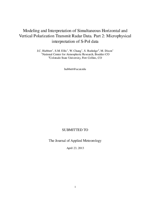 (PDF) Modeling and Interpretation of Simultaneous Horizontal and Vertical Polarization Transmit ...