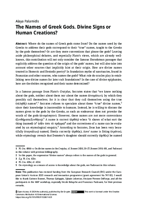 (PDF) The Names of Greek Gods. Divine Signs or Human Creations?