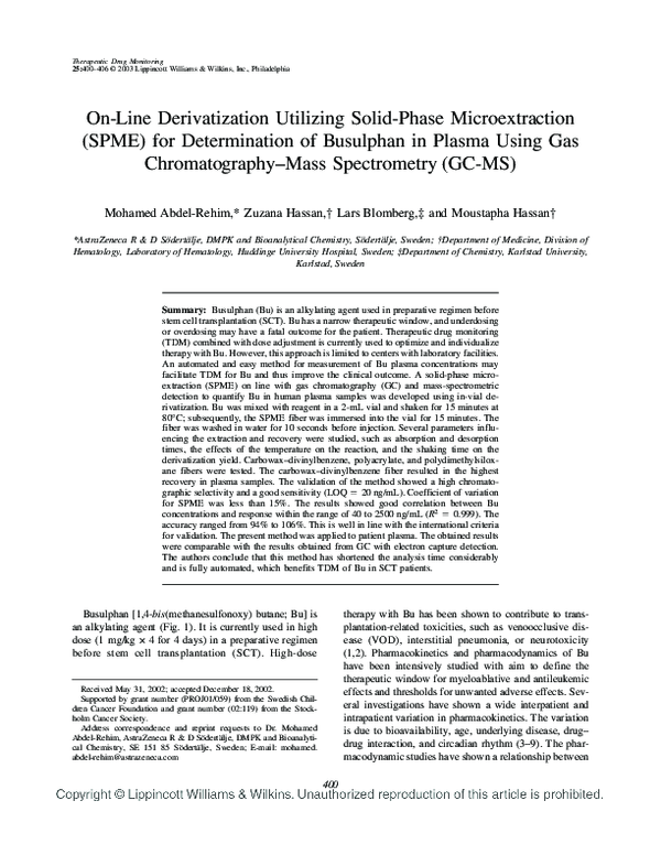 (PDF) On-Line Derivatization Utilizing Solid-Phase Microextraction (SPME) for Determination of ...