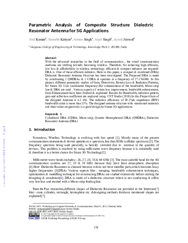 (PDF) Parametric Analysis of Composite Structure Dielectric Resonator Antenna for 5G Applications