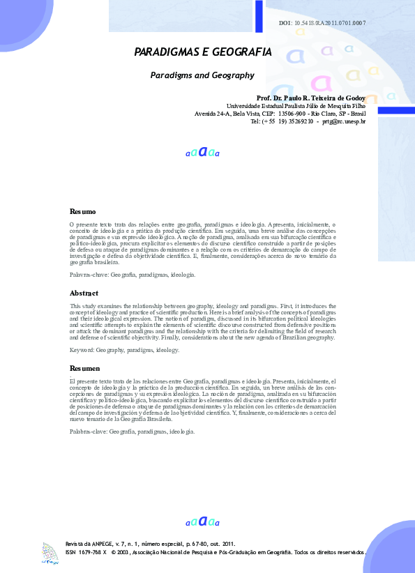 (PDF) Paradigmas e Geografia