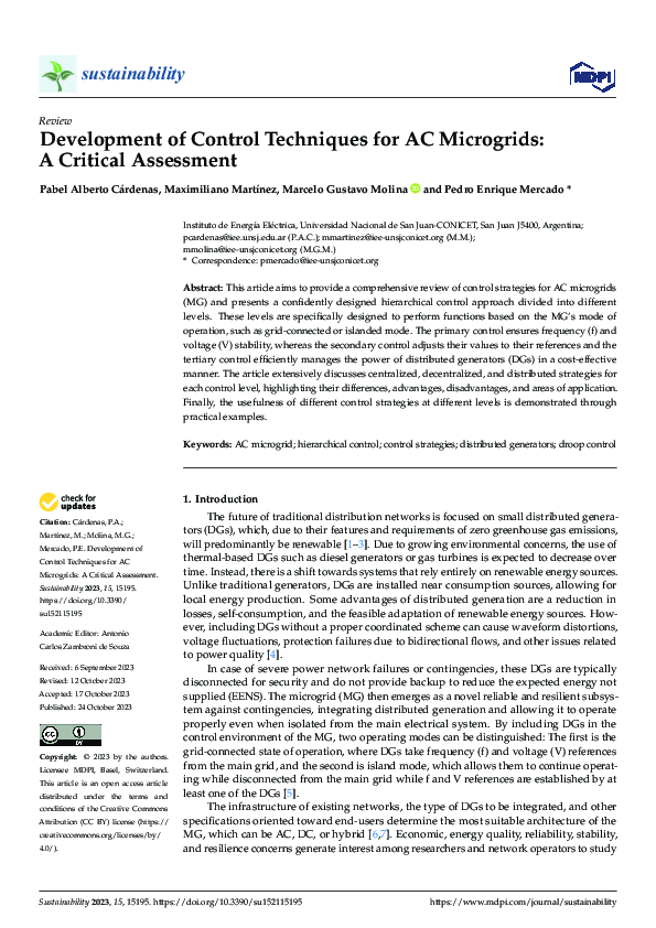 (PDF) Development of Control Techniques for AC Microgrids: A Critical Assessment