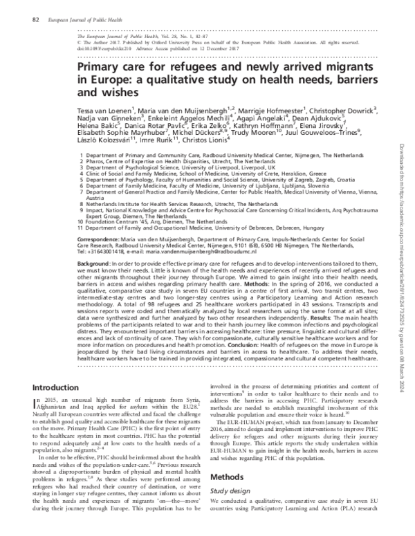 (PDF) Primary care for refugees and newly arrived migrants in Europe: a ...