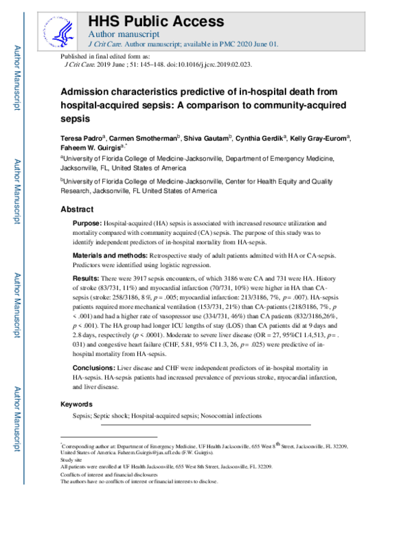 (PDF) Admission characteristics predictive of in-hospital death from ...